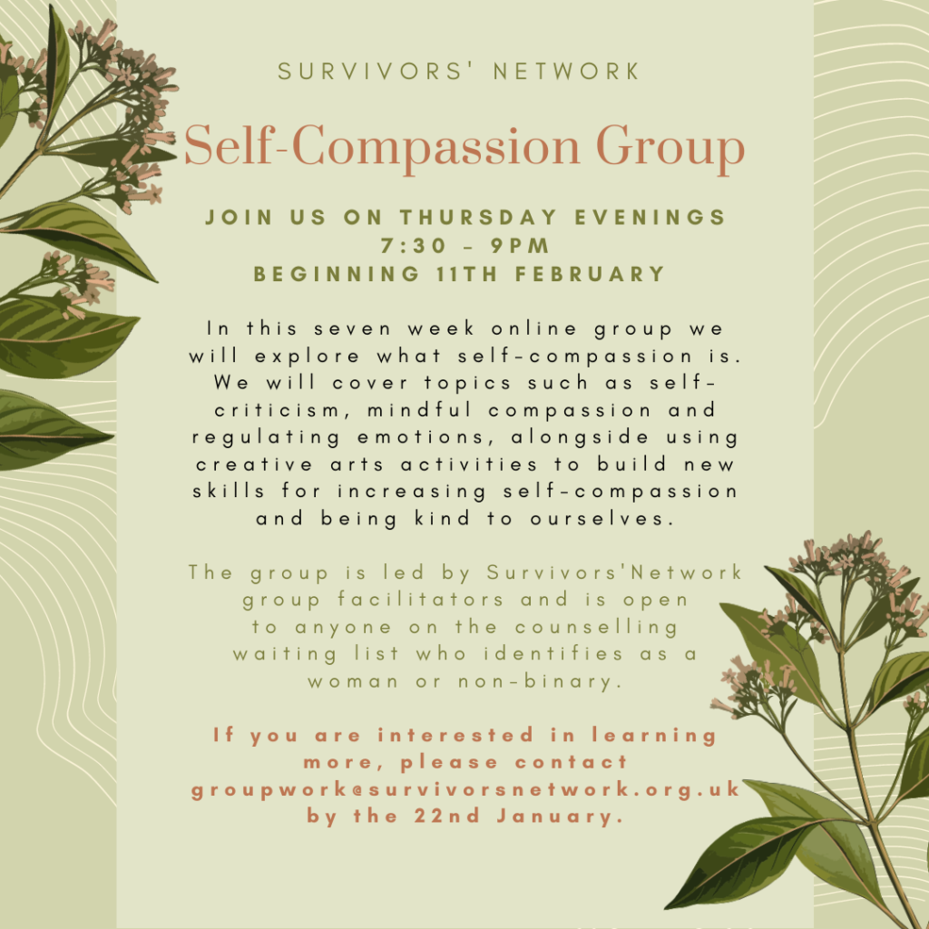 Online Groupwork: Self-Compassion Group - Survivors Network